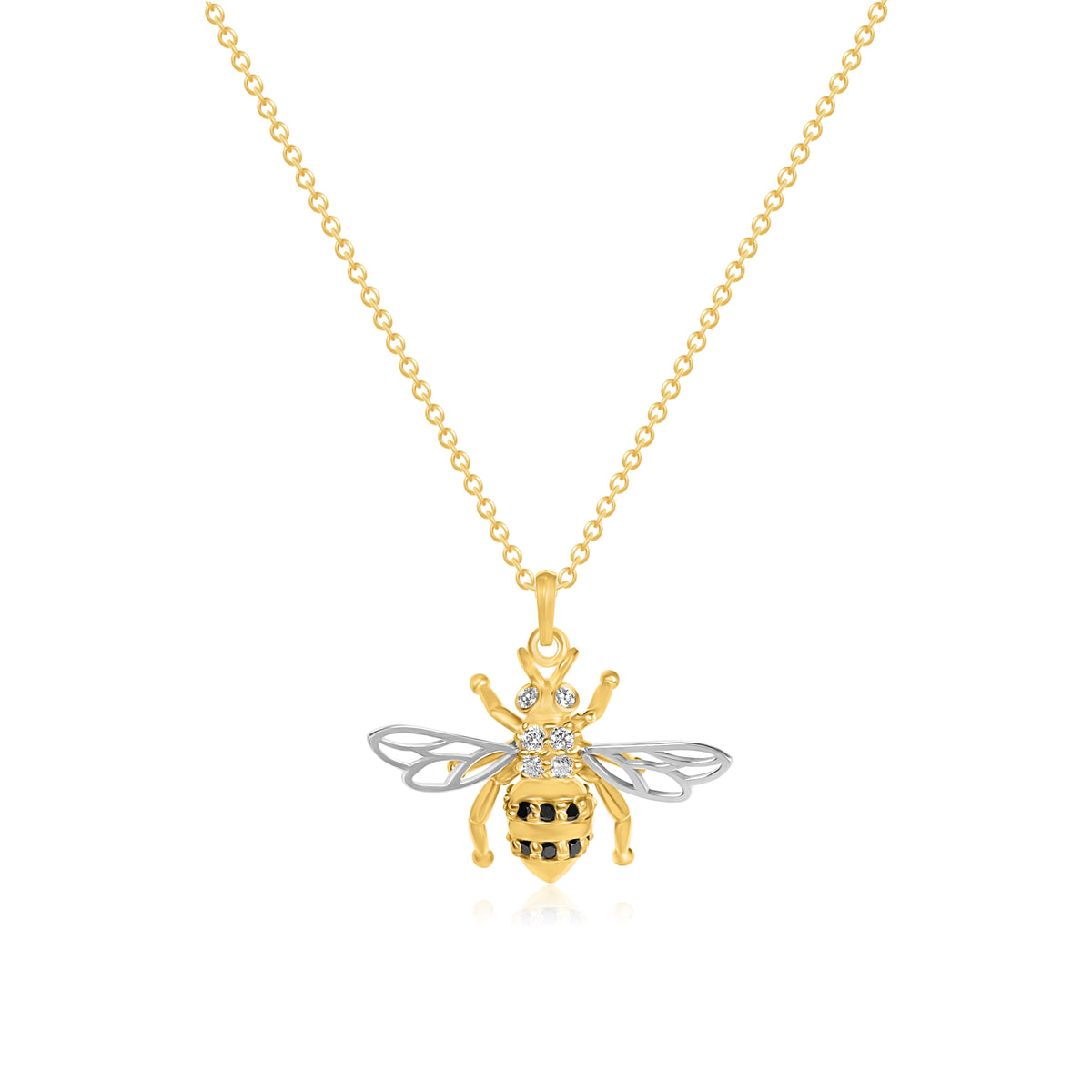 Bee Necklace - gold and diamond bee pendant - bee jewelry insect jewel ...