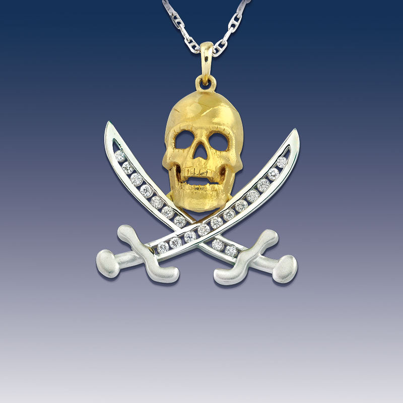 Pirate Necklace - Gold and Diamond Captain Jack Pendant - Pirate Jewel ...