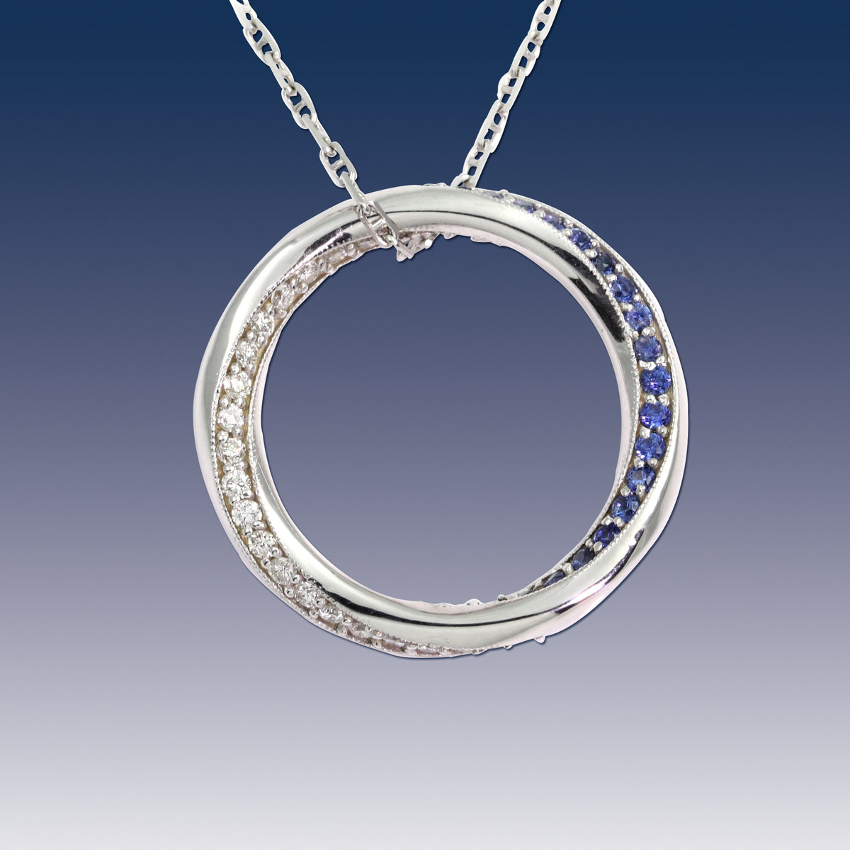 Mobius Wave Necklace - Gold, Diamond and Sapphire Wave Pendant ...